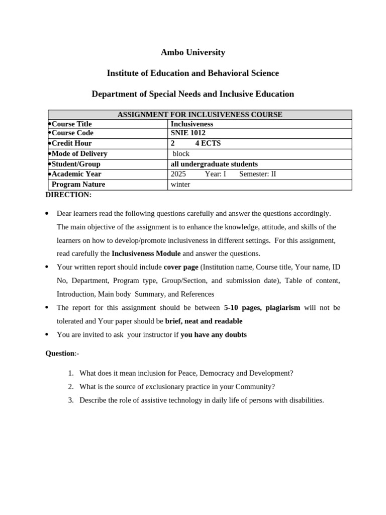 Inclusiveness Assignment11 | PDF