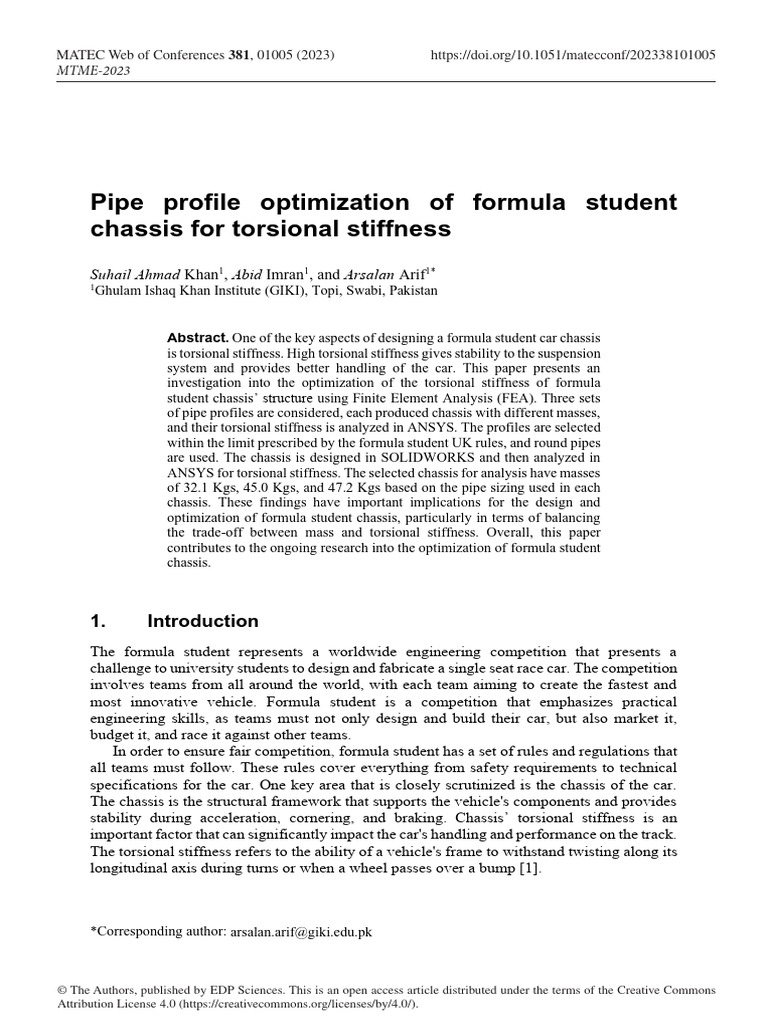 Pipe Profile Optimization of Formula Student Chass | PDF | Finite ...