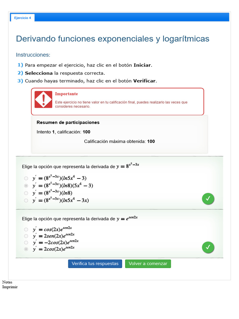 Ejercicio4 Derivando Funciones Exponenciales y Logaritmicas | PDF
