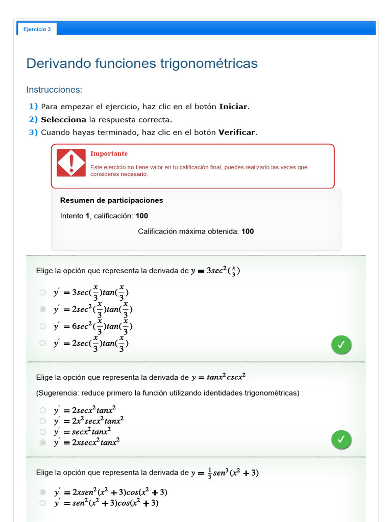 Ejercicio3 Derivando Funciones Trigonométricas | PDF