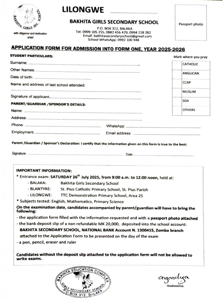 Lilongwe Centre Application Forms | PDF