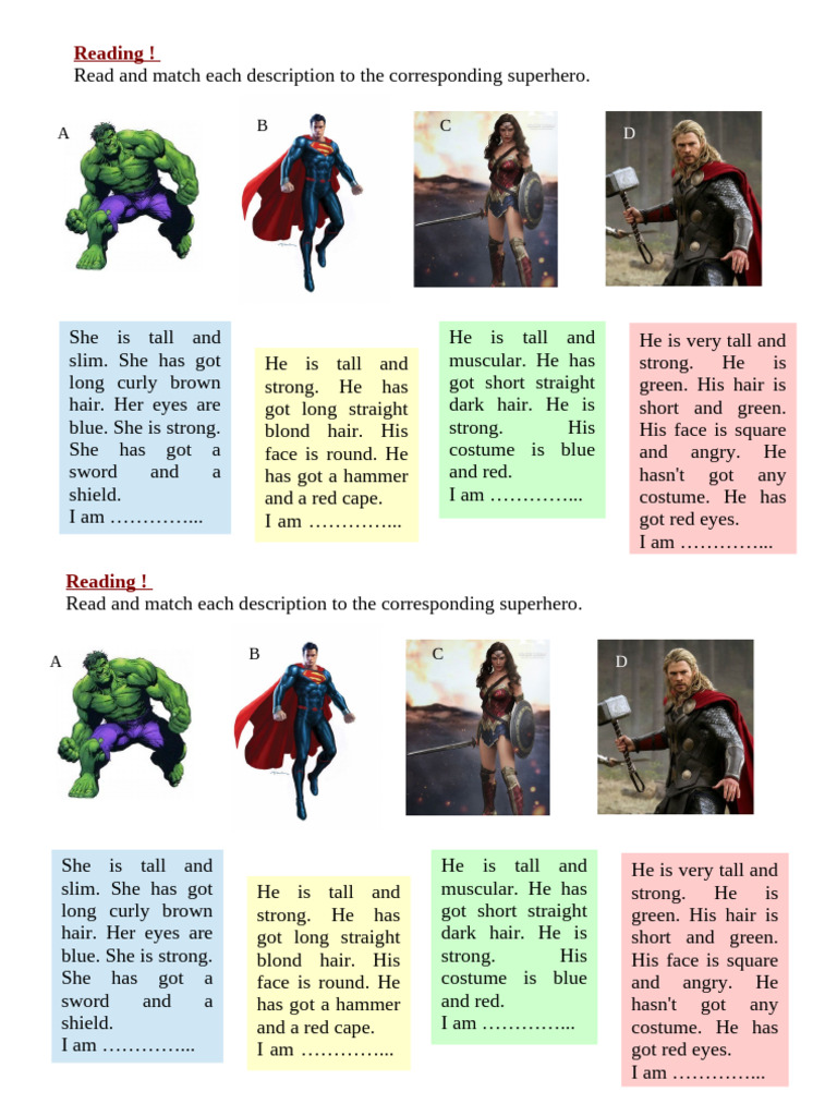 Superhero Description Matching Game | PDF