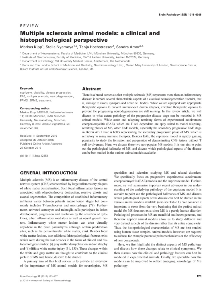 Modelos Animais de EM Análise Clinica e Histopatologica-2016 | PDF ...
