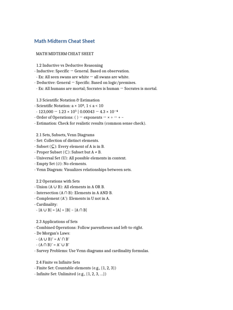Math_Midterm_Cheat_Sheet | PDF