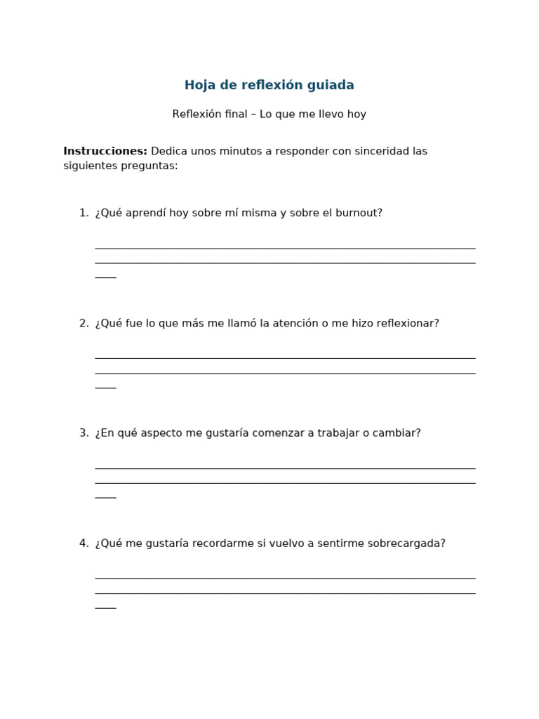Hoja de Reflexión Guiada | PDF