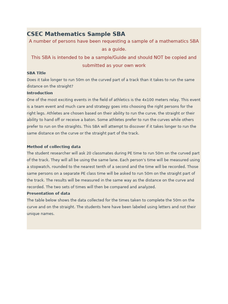 CSEC Mathematics Sample SBA | PDF | Histogram