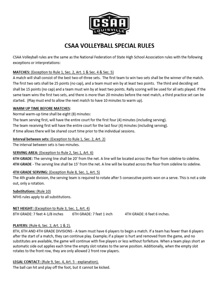 CSAA Volleyball Special Rules - 2021 | PDF | Athletic Sports | Ball Games