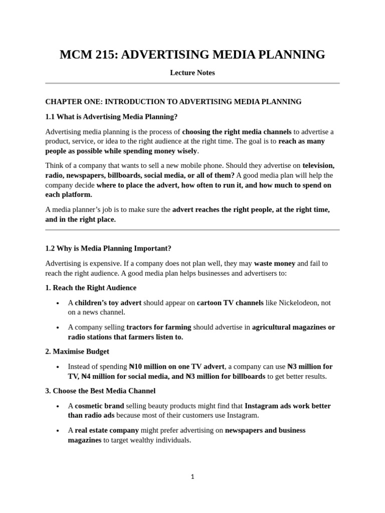 MCM 215 Advertising Media Planning | PDF | Advertising | Social Media