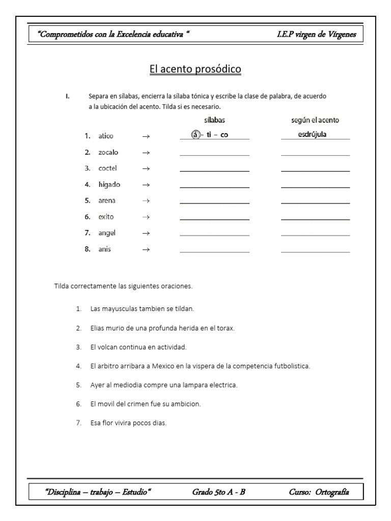 Ortografía Quinto Grado: Ejercicios PDF | PDF