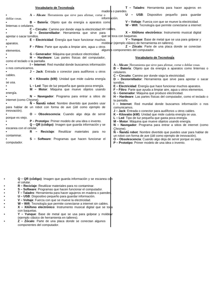 Vocabulario Esencial de Tecnología | PDF | Herramientas | Electrónica