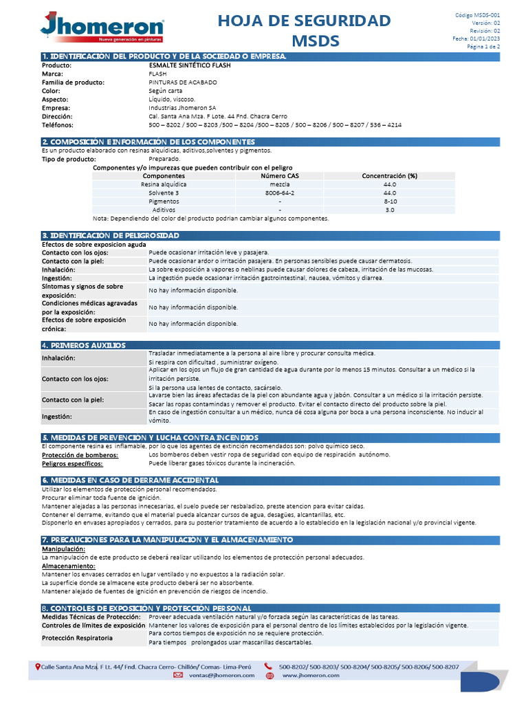 Msds - Esmalte Sintético Flash | PDF
