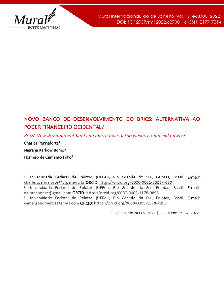 Novo Banco de Desenvolvimento Do BRICS Alternativa | PDF | Fundo ...