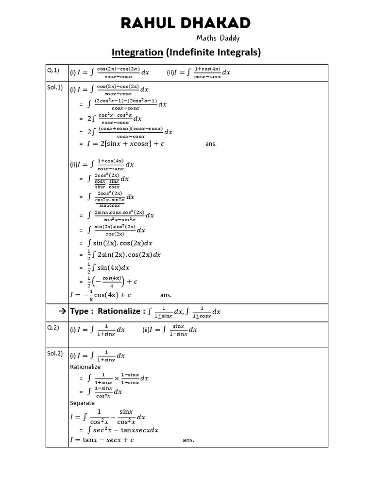 Class 12 Maths Integration Assignment 02 | PDF