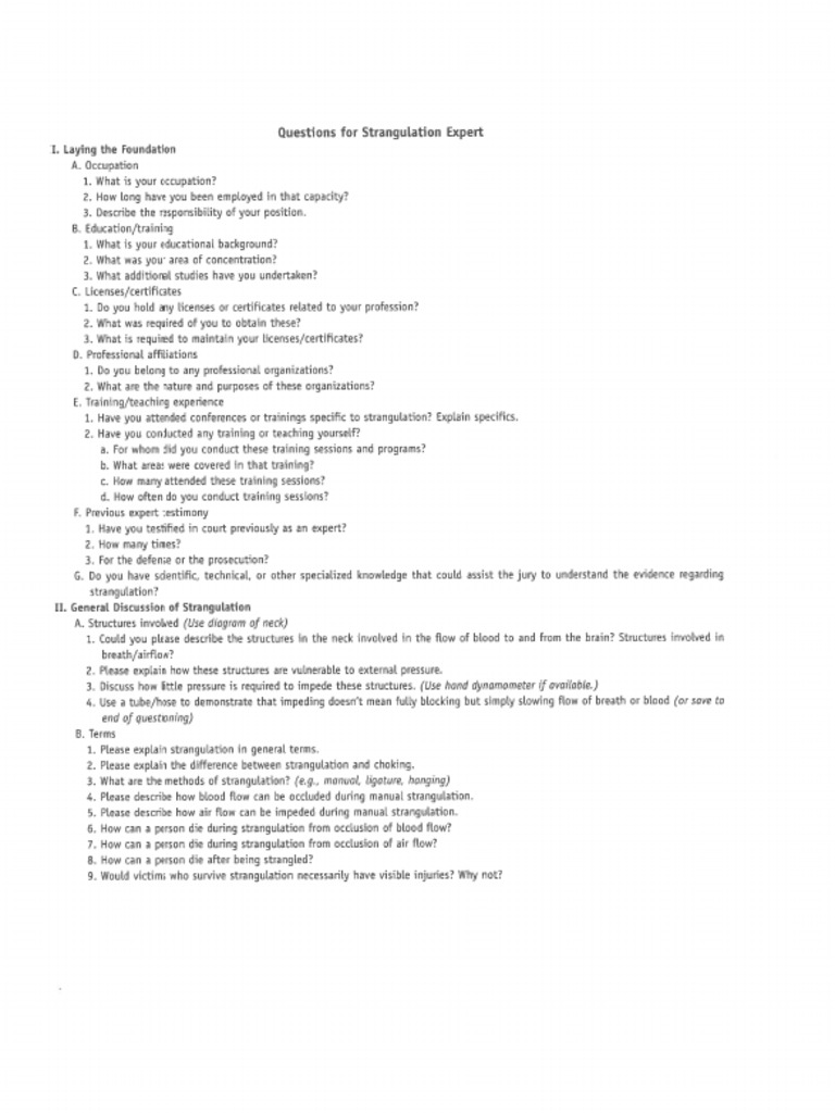 Strangulation Expert Questions | PDF