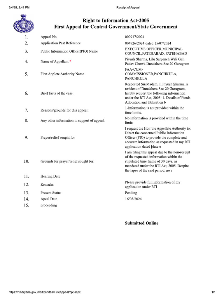 First Appeal OF RTI | PDF