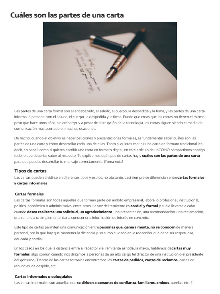 Partes esenciales de una carta | PDF | Comunicación humana | Comunicación