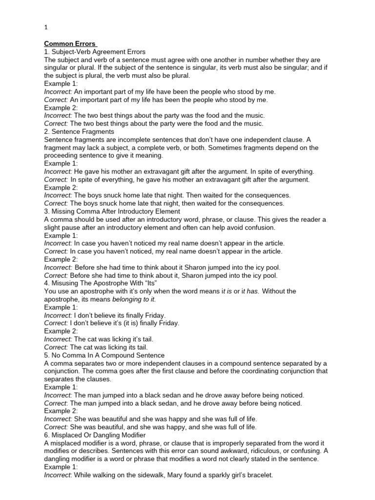 Common Errors | PDF | Pronoun | Comma
