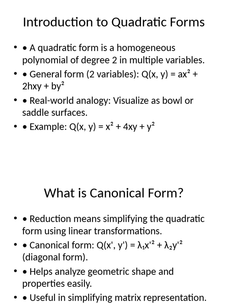 Quadratic Form Presentation | PDF