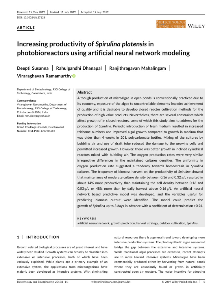 Photobioreactors Using Artificial Neural Network Modeling | PDF | Photosynthesis | Algae