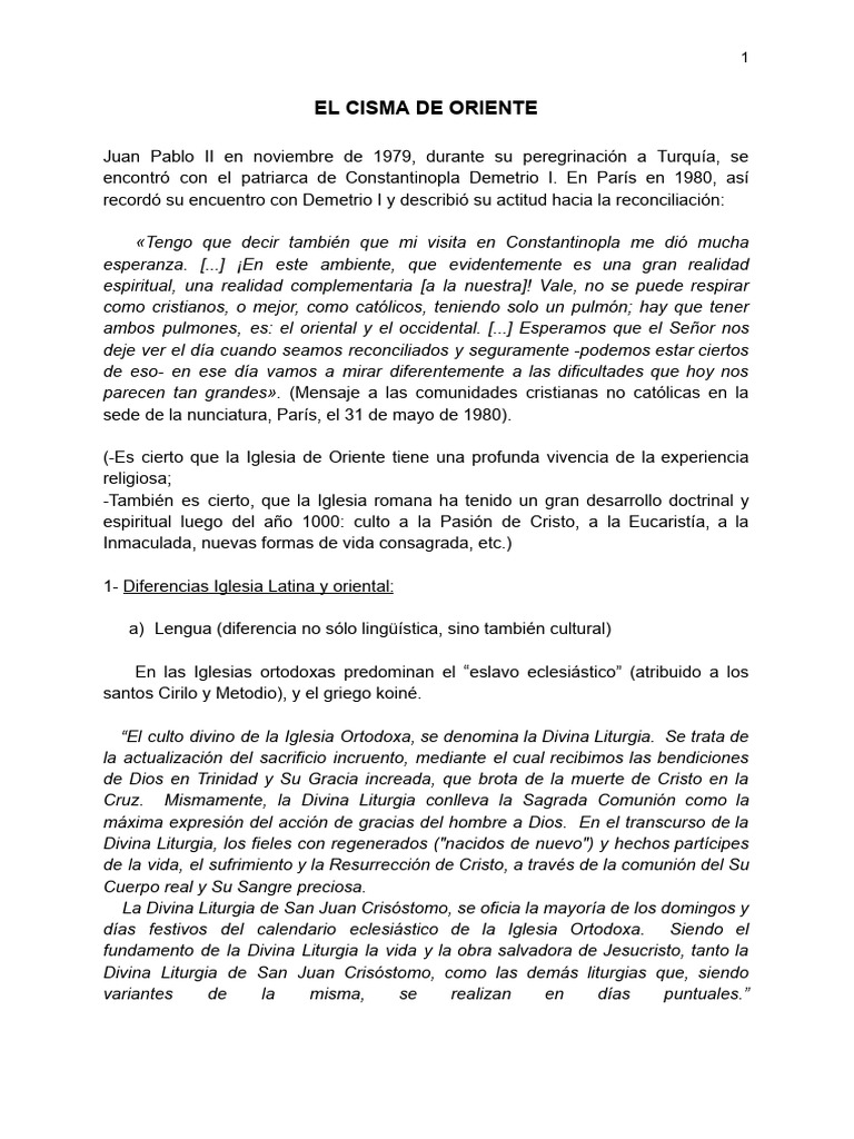 3 El Cisma de Oriente | PDF | Iglesia Católica | Familias denominacionales cristianas