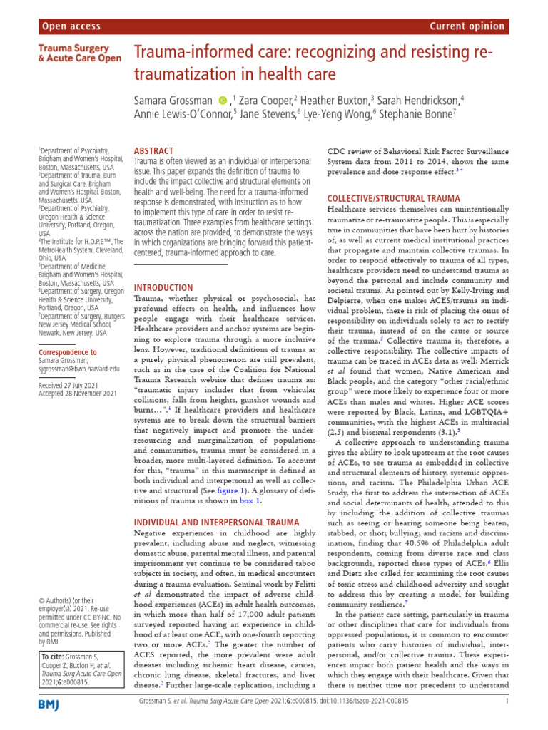 Trauma-Informed Care Reconizing and Resisting Re-Traumatization in ...