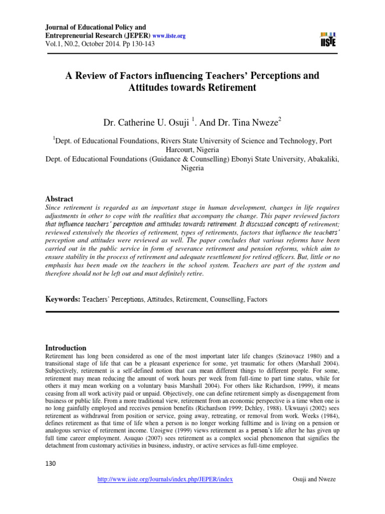 A_Review_of_Factors_influencing_Teachers | PDF | Attitude (Psychology) | Retirement