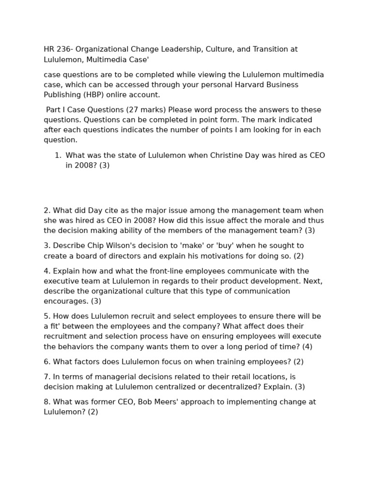 Lululemon Case Questions | PDF
