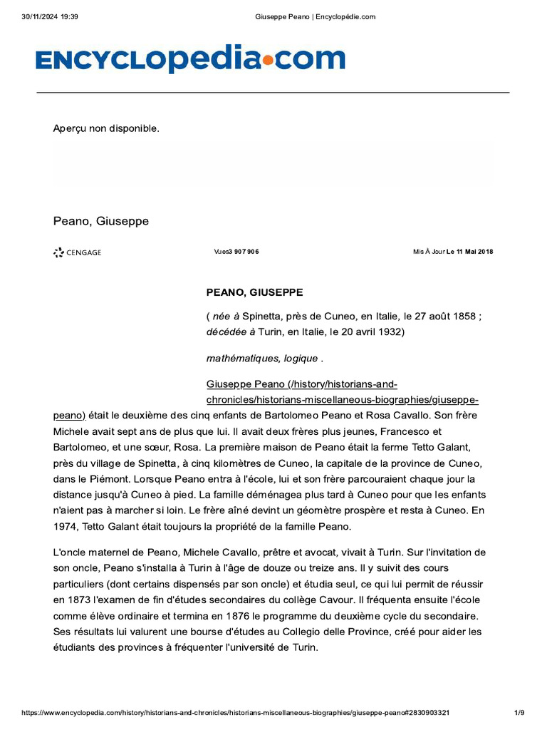 Giuseppe Peano _ Encyclopédie | PDF