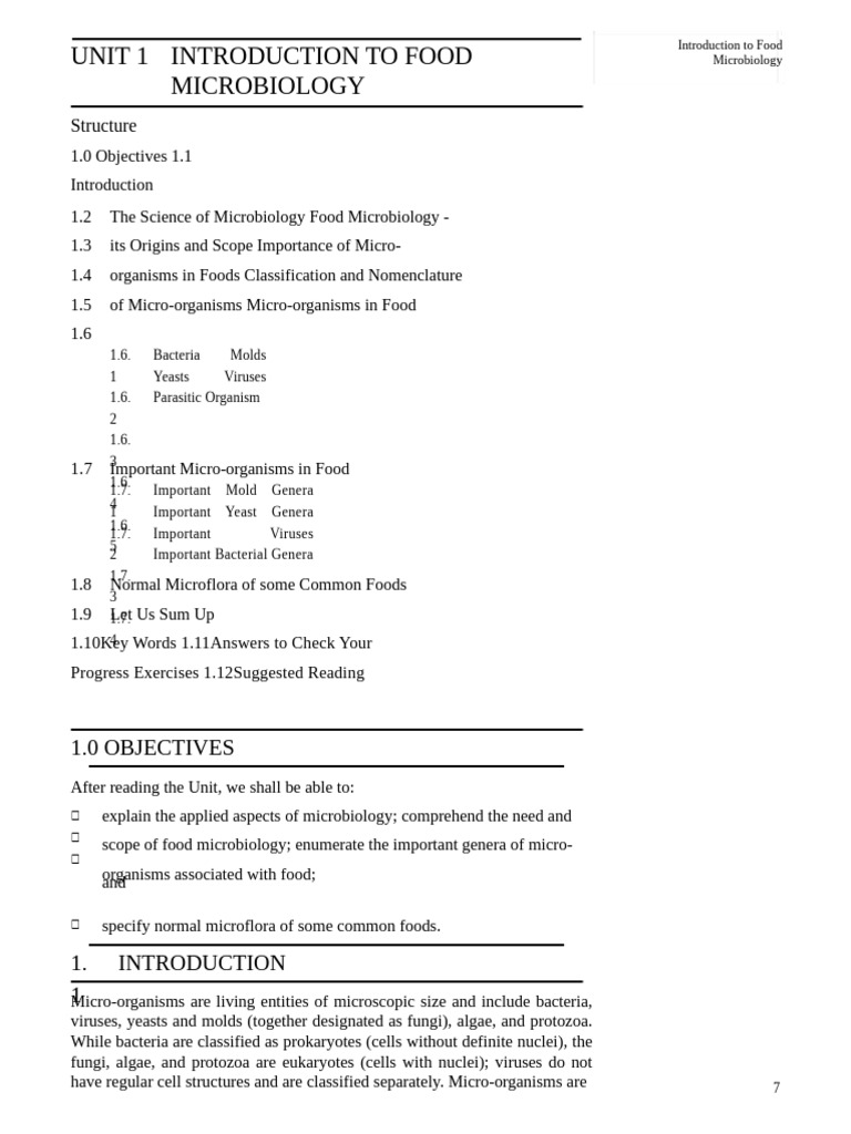 UNIT 1 Introduction To Food Microbiology Microbiology - PDF - 20250513 ...