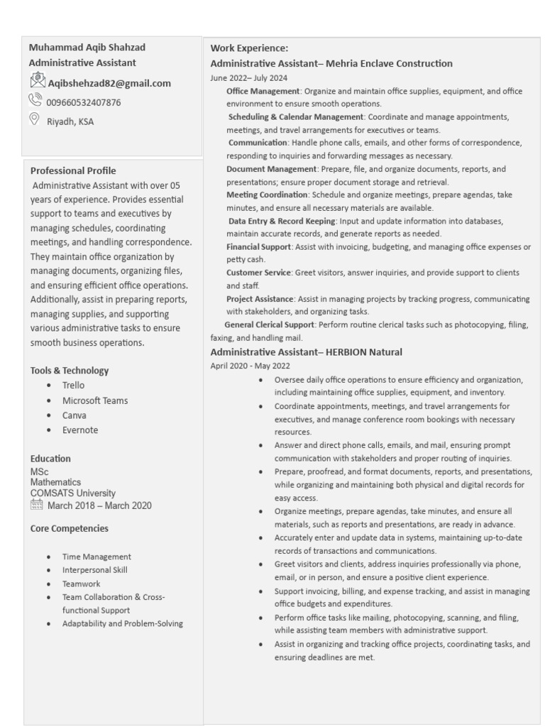 Aqib Resume Oct - ADMIN - 2024 | PDF | Information Technology | Computing