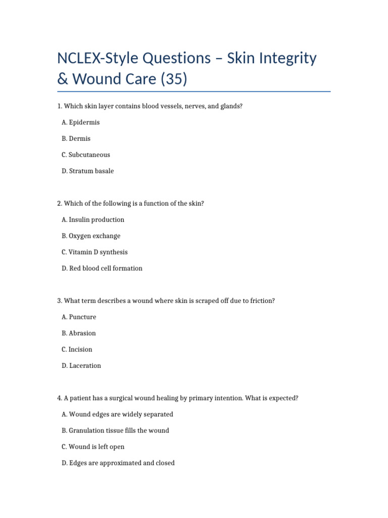 NCLEX Skin Wound Questions 35 FINAL | PDF | Wound | Skin