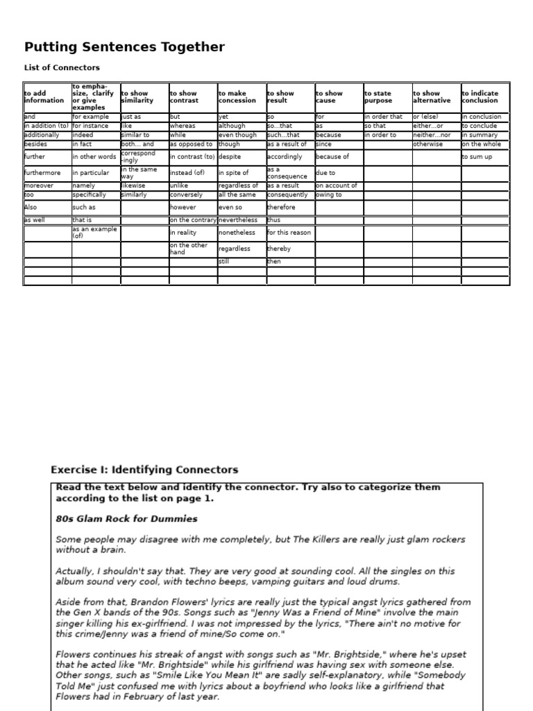 Putting Sentences Together - Connectors 1 | PDF | Vocabulary