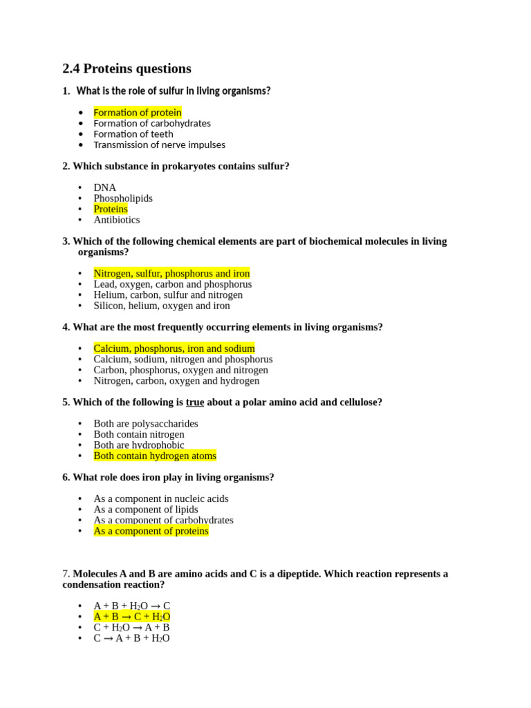 Key Protein Concepts and Questions | PDF | Proteins | Amino Acid