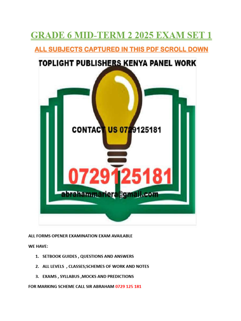 Grade 6 Mid-Term 2 Exam Set 1 2025 | PDF