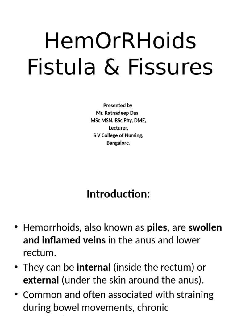 HemOrRHoids Fistula & Fissures | PDF | Hemorrhoid | Constipation