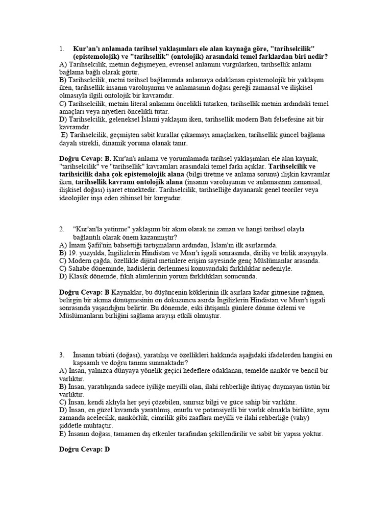 Revize Edilmiş Meal Soruları | PDF