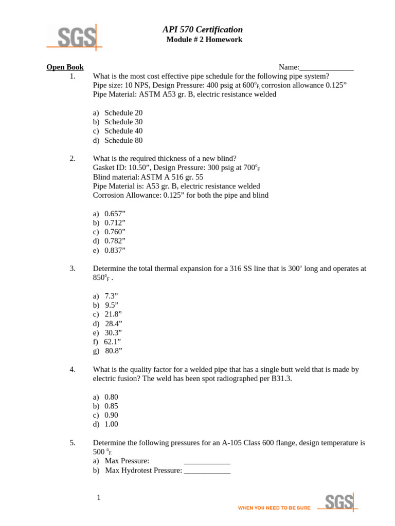 API 570 Certification Module # 2 Homework | PDF | Pipe (Fluid ...