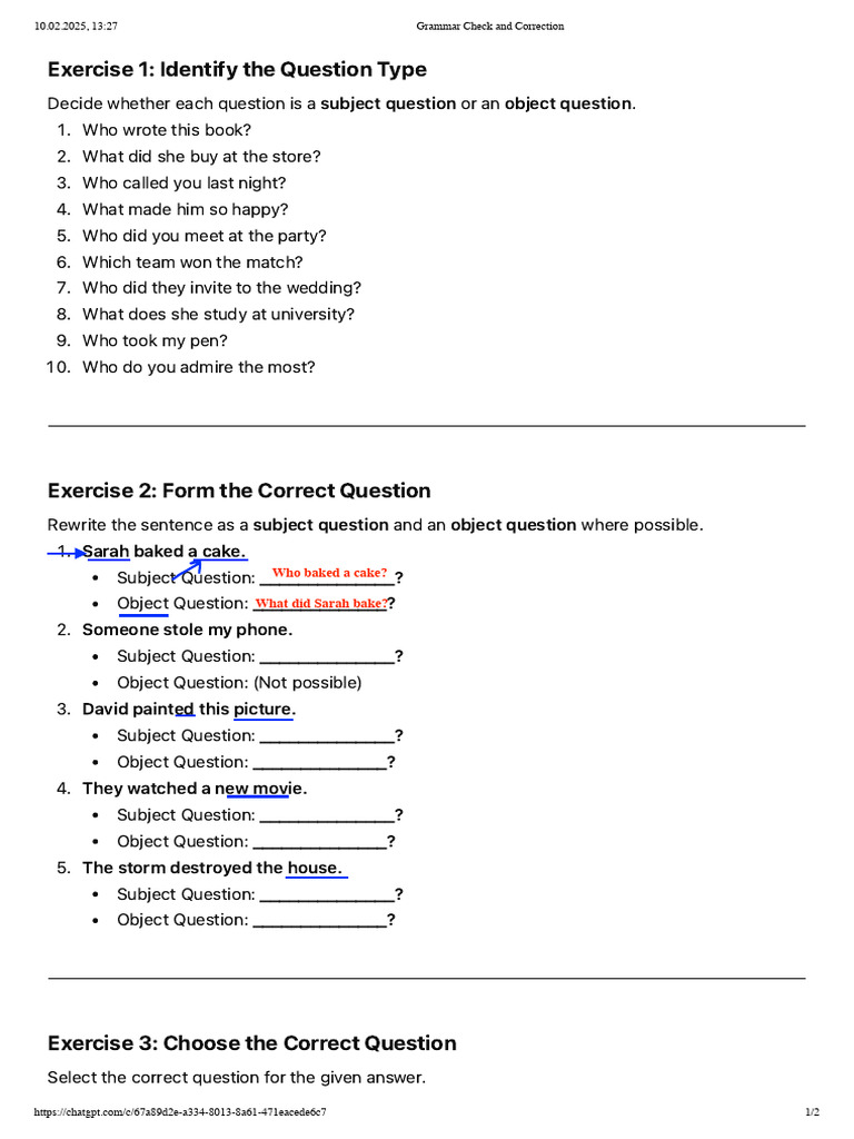 Sub:Ob Questions Exercises | PDF
