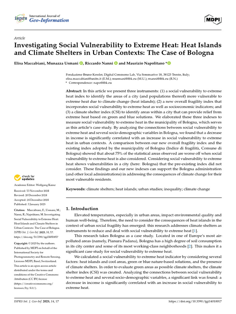 Social Vulnerability to Extreme Heat in Bologna | PDF | Climate Change ...
