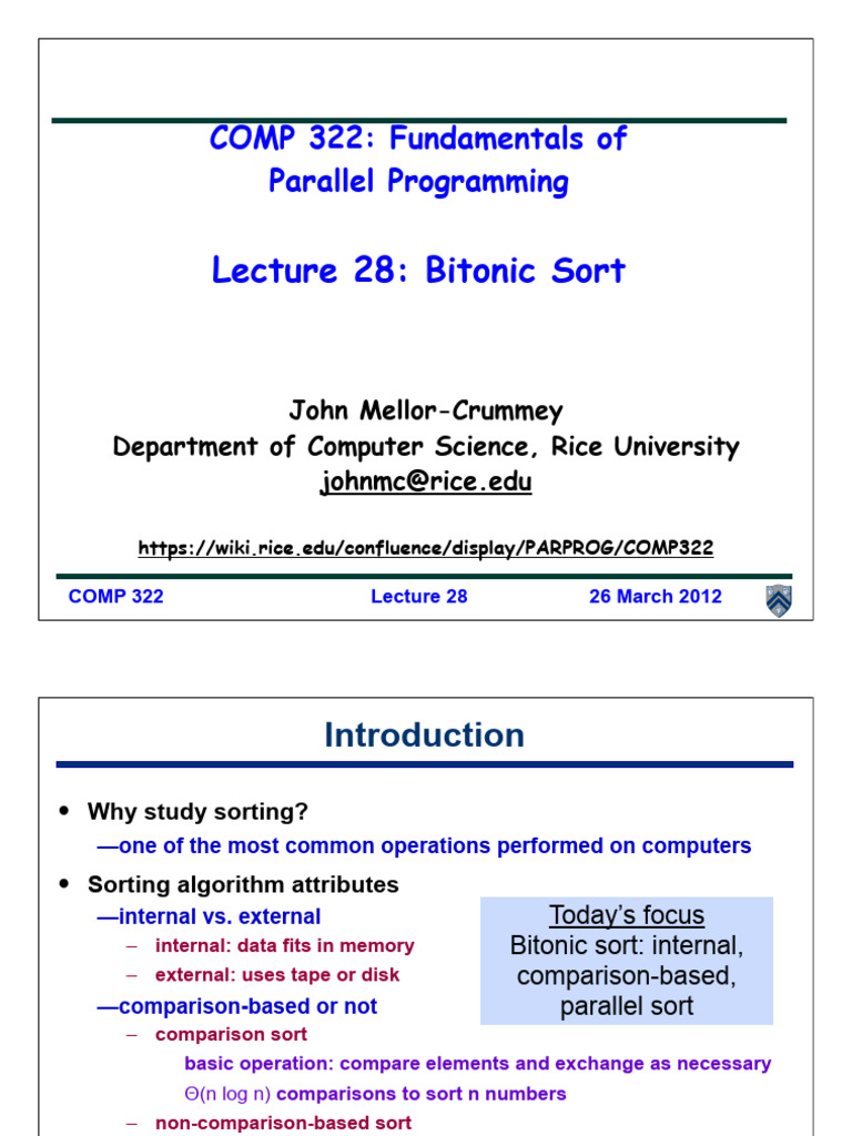 Bitonic Sort in Parallel Programming | PDF | Computing | Theoretical ...