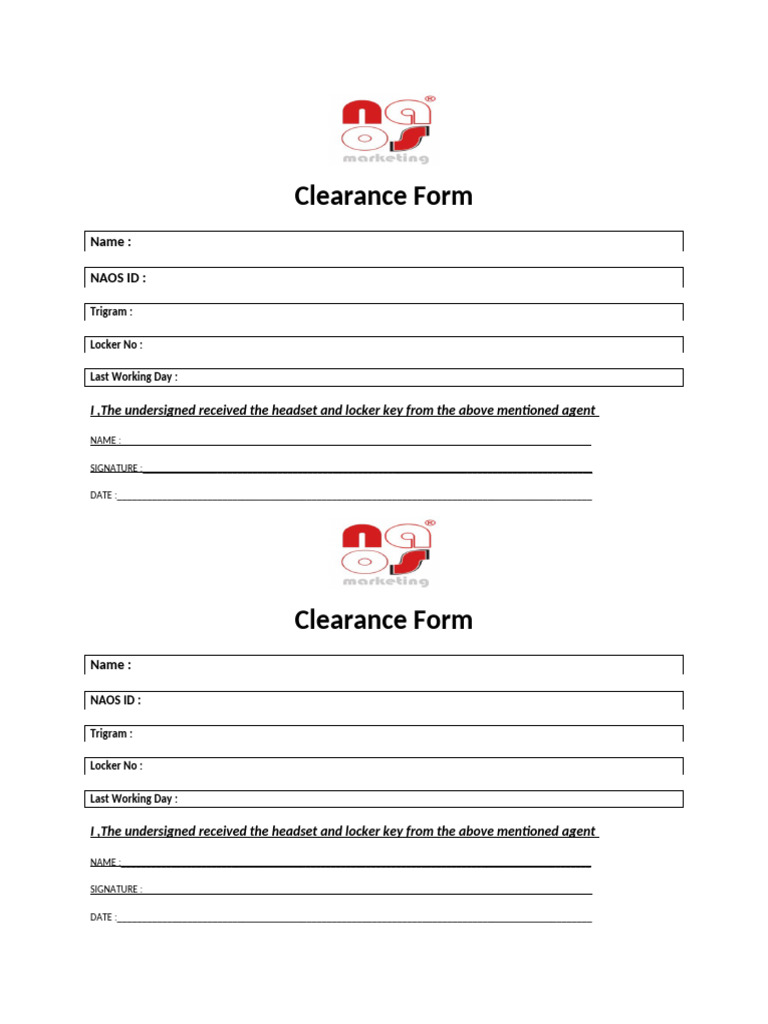 Clearance Form For Noas Agent | PDF