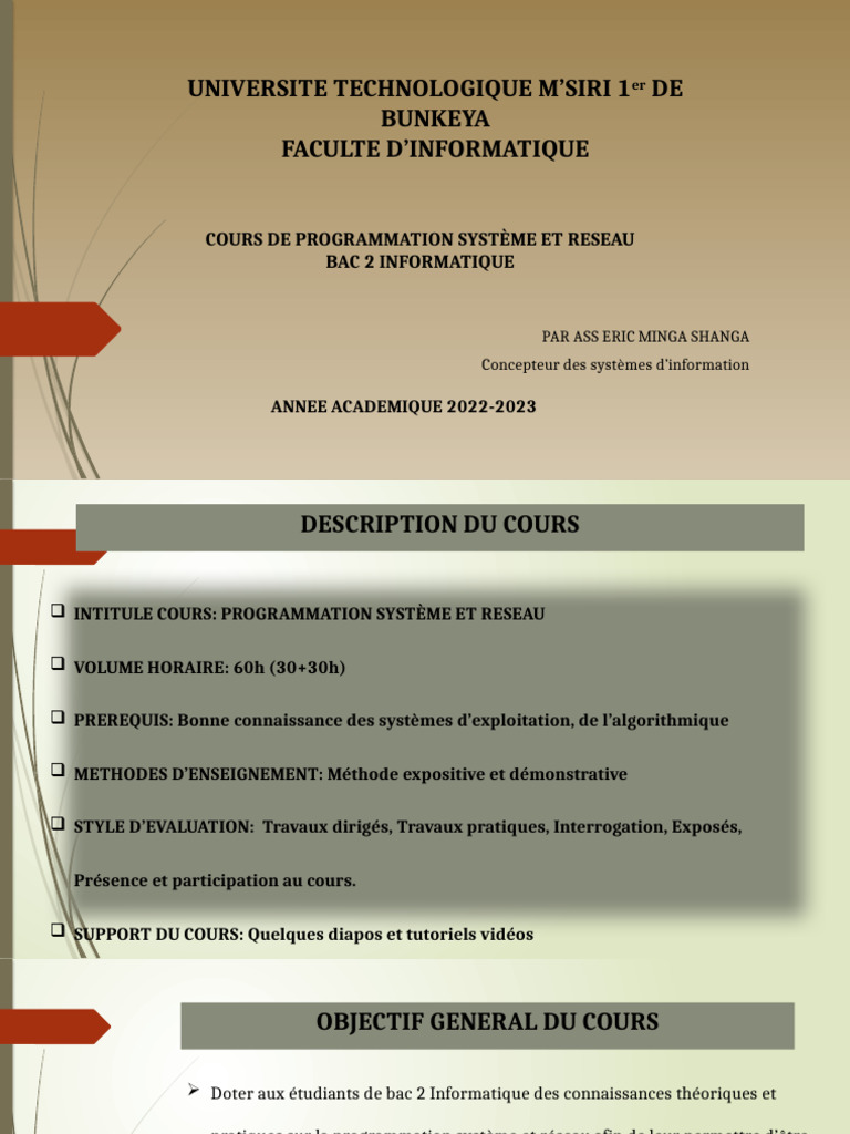 Programmation Système et Réseau BAC 2 | PDF | Système d'exploitation ...