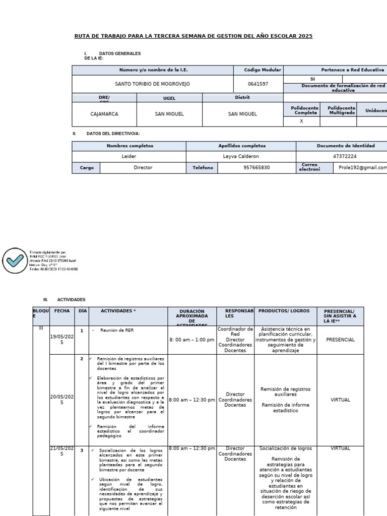 Hoja de Ruta Semana de Gestion | PDF | Aprendizaje