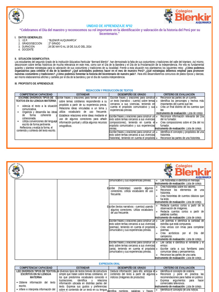 Unidad Didáctica 2 - Segundo Grado - Expresion y Redacción | PDF | Cómics | Aprendizaje