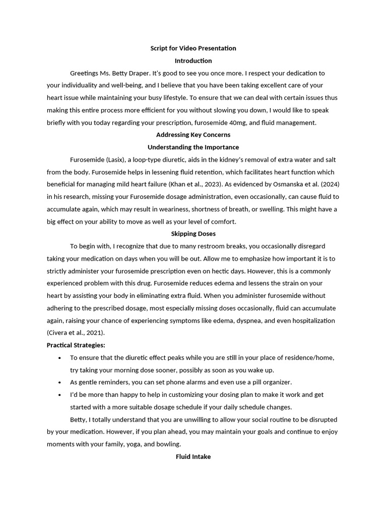 Script For Video Presentation For Pauline | PDF | Edema | Diseases And ...