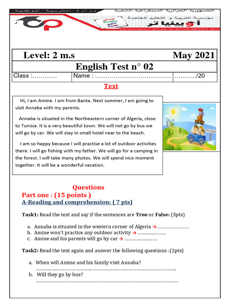 Dzexams 2am Anglais 1047159 | PDF | Syntax | Linguistics