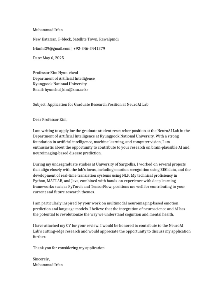 Application for NeuroAI Lab Position | PDF