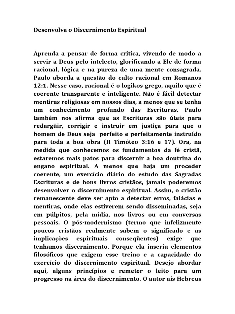 Princípios do Discernimento Espiritual | PDF | Bíblia | Jesus