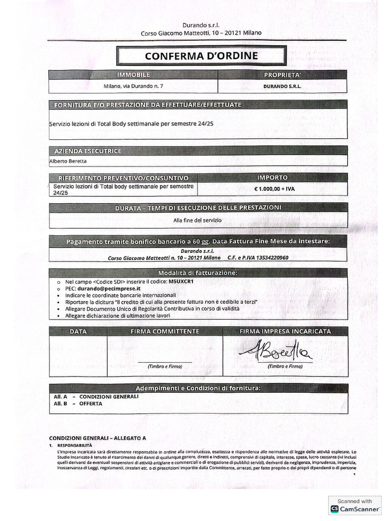 Conferma D'ordine Durando | PDF