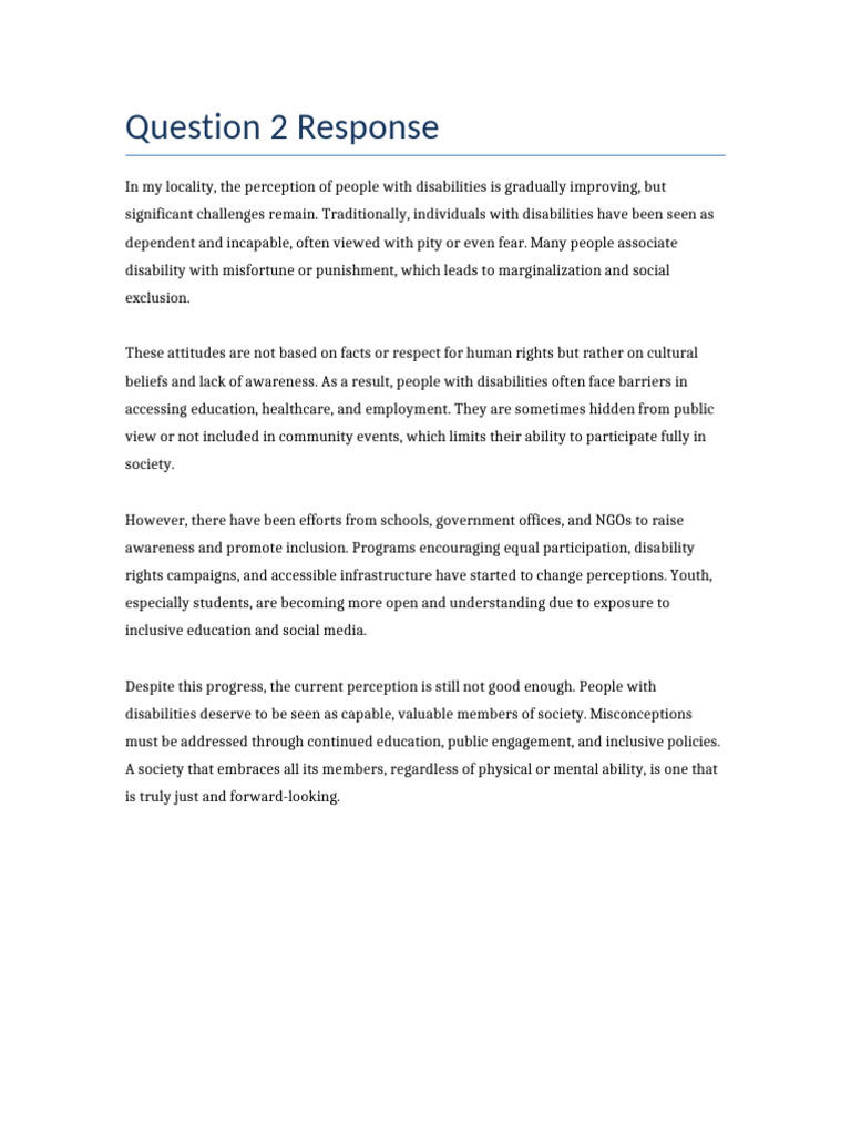 Question 2 Disability Perception | PDF